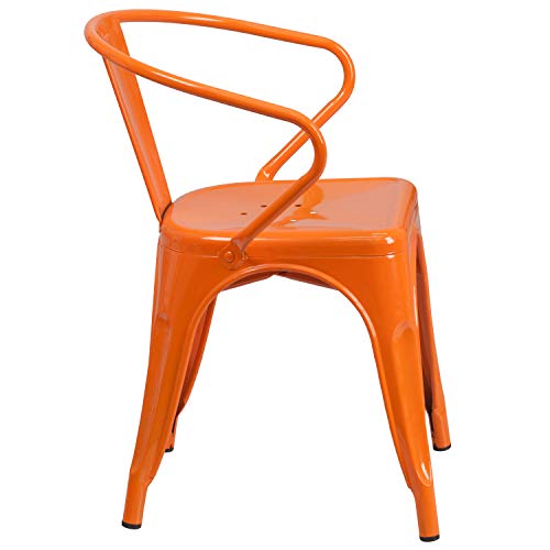 Flash Furniture Roy Commercial Grade 4 Pack Orange Metal Indoor-Outdoor Chair with Arms