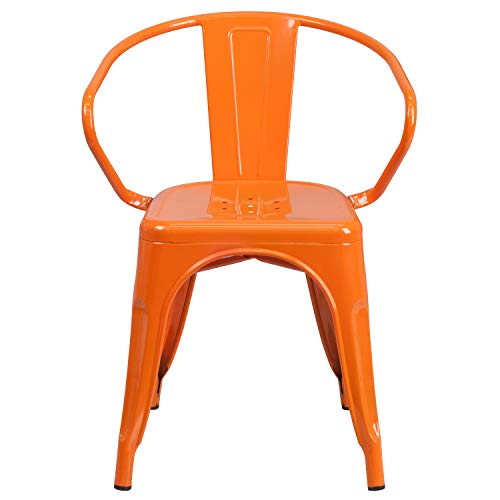 Flash Furniture Roy Commercial Grade 4 Pack Orange Metal Indoor-Outdoor Chair with Arms