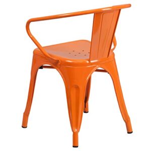 Flash Furniture Roy Commercial Grade 4 Pack Orange Metal Indoor-Outdoor Chair with Arms