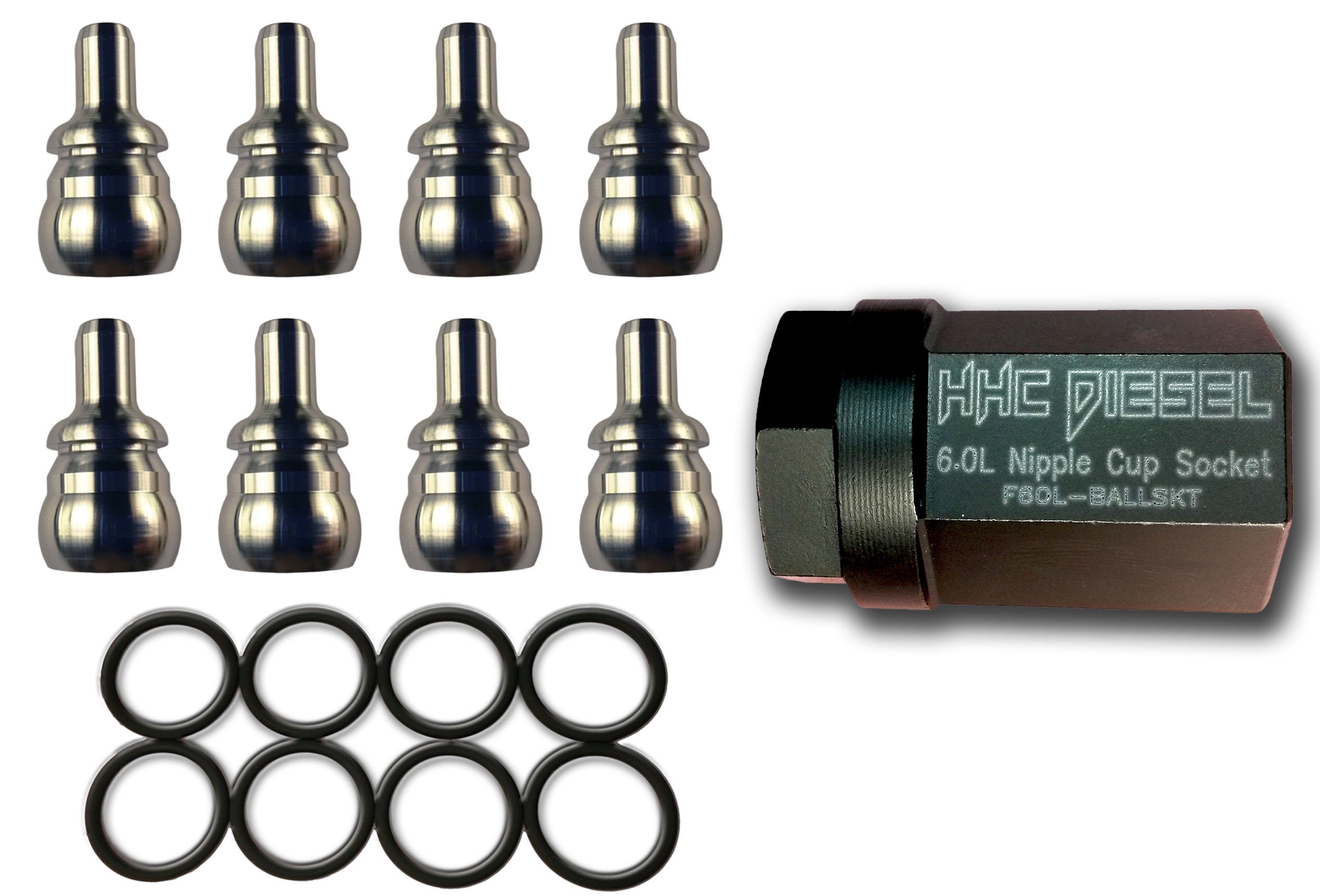 HHC Diesel - Ford 6.0L Leakproof Nipple Cup Master Kit - Everything You Need to Rebuild Your Oil Rail With Tool & Ball Tubes (8: Nipples, 8: Seals & Tool) F60L-NIPPLEKIT