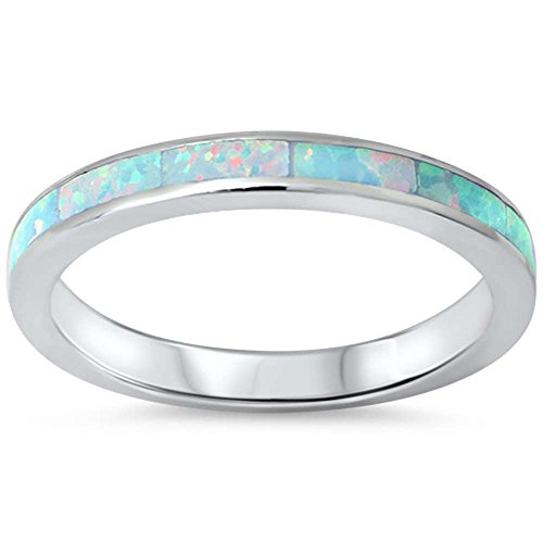 .925 Sterling Silver Womens Created Opal Eternity Wedding Stackable Band Ring Sizes 4-12