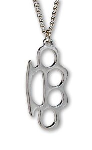 real metal replica “knucks charm” polished silver finish pendant necklace twenty inch chain