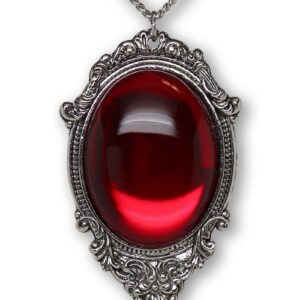 Blood Red Cabochon in Silver Finish Pewter Frame Pendant Necklace