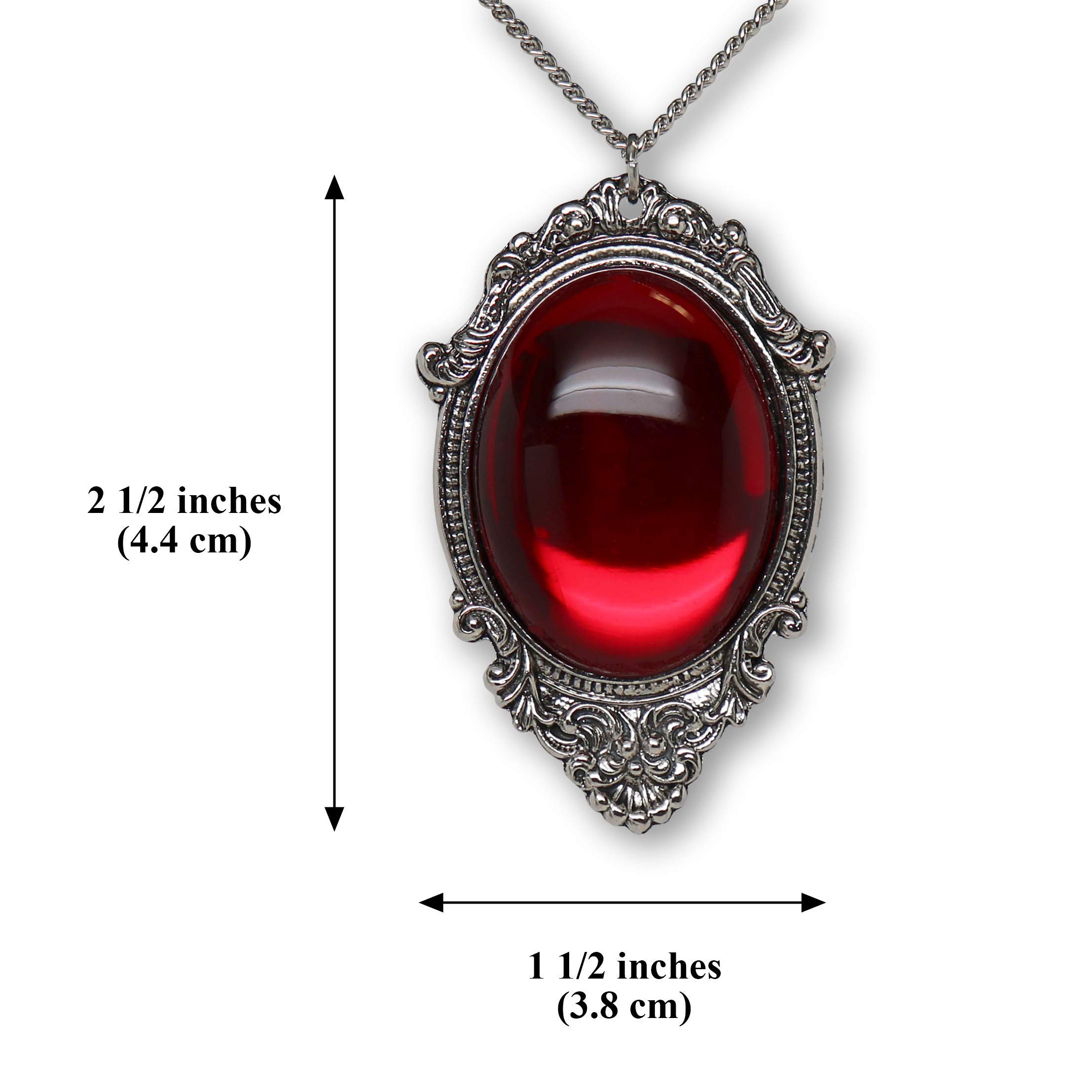 Blood Red Cabochon in Silver Finish Pewter Frame Pendant Necklace