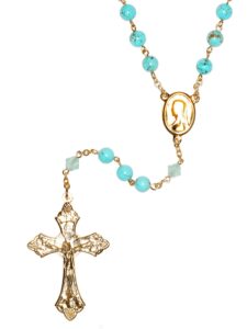 catholic prayer rosary made with magnesite turquoise blue gemstones and austrian crystals