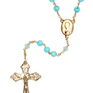 Catholic Prayer Rosary made with Magnesite Turquoise Blue Gemstones and Austrian Crystals