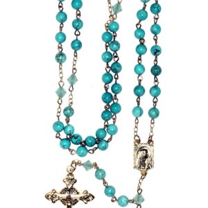 Catholic Prayer Rosary made with Magnesite Turquoise Blue Gemstones and Austrian Crystals