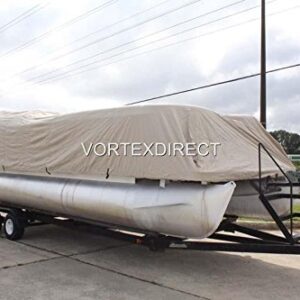 Vortex Direct 1200D Beige 22' Ultra Pontoon/Deck Boat Cover, Elastic, Strap System, Fits 20'1" to 22' Long Deck Area, Up to 102" Beam