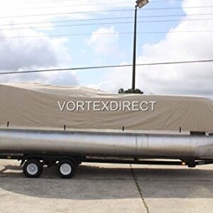 Vortex Direct 1200D Beige 22' Ultra Pontoon/Deck Boat Cover, Elastic, Strap System, Fits 20'1" to 22' Long Deck Area, Up to 102" Beam