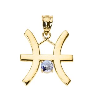 personalized 10k yellow gold genuine aquamarine march birthstone pisces zodiac charm pendant