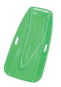 slippery racer downhill sprinter flexible kids toddler plastic cold-resistant toboggan snow sled with pull rope and handles -35 inch (green)