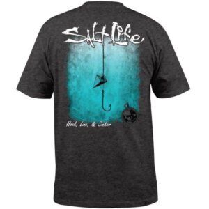 salt life mens hook line and sinker fade short sleeve classic fit shirt, charcoal heather, x-large