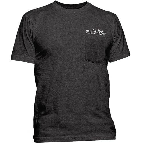 Salt Life mens Hook Line and Sinker Fade Short Sleeve Classic Fit Shirt, Charcoal Heather, X-Large