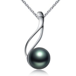 viki lynn tahitian cultured black pearl pendant necklace 9-10mm round sterling silver for women