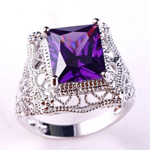 Psiroy 925 Sterling Silver Plated Created Amethyst Filled Filigree Art Deco Statement Ring Size 7