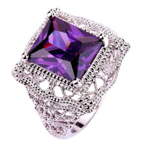 Psiroy 925 Sterling Silver Plated Created Amethyst Filled Filigree Art Deco Statement Ring Size 7