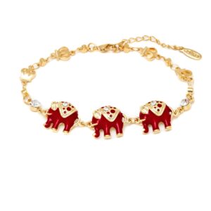 barzel 18k gold plated red enamel elephant bracelet (red)