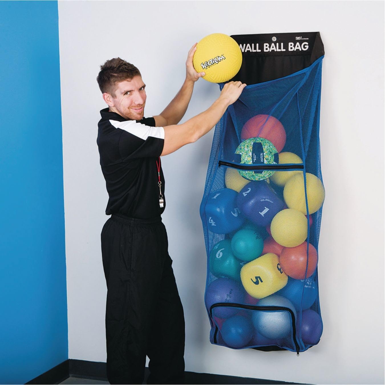 S&S Worldwide Easy Access Zippered Wall Ball Storage Bag, 56” x 21” x 11”. Convenient Ball Storage Solution for Garage/Home.