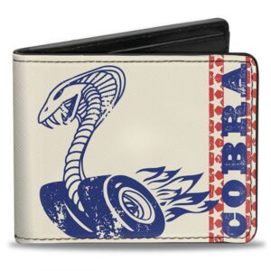 buckle-down men's pu bifold wallet-vintage jet logo/cobra stars + ford script ivory/navy/red, multicolor, 4.0" x 3.5"