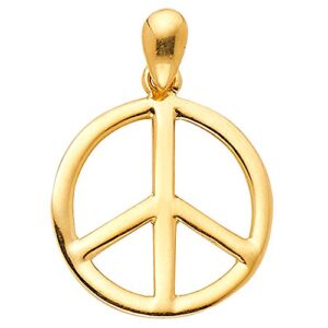 The World Jewelry Center 14k REAL Yellow Gold Peace Sign Pendant with 0.9mm Cable Chain Necklace - 22"