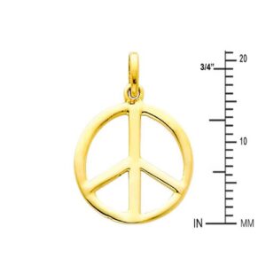 The World Jewelry Center 14k REAL Yellow Gold Peace Sign Pendant with 0.9mm Cable Chain Necklace - 22"