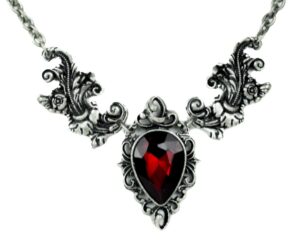 ivy leaf red stone gothic victorian style necklace deathrock pendant