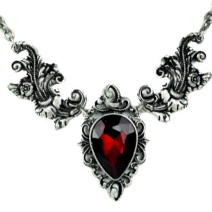 Ivy Leaf Red Stone Gothic Victorian Style Necklace Deathrock Pendant