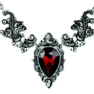 Ivy Leaf Red Stone Gothic Victorian Style Necklace Deathrock Pendant