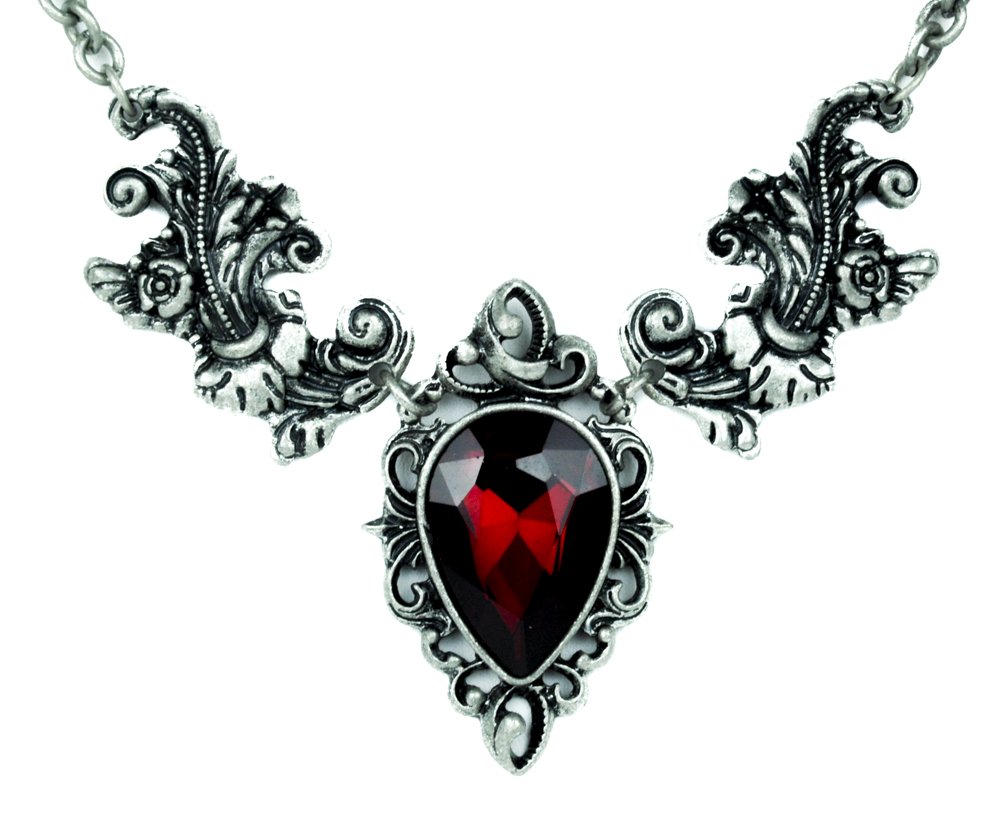 Ivy Leaf Red Stone Gothic Victorian Style Necklace Deathrock Pendant