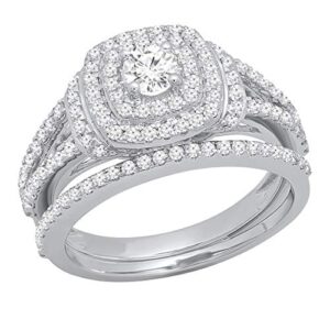 dazzlingrock collection 1.00 carat (ctw) 14k round diamond ladies bridal halo engagement ring set 1 ct, white gold, size 7