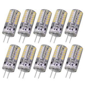 rayhoo 10pcs g4 base led light bulbs, warm white 3000k, 3 watt equivalent to 20w t3 halogen track bulb, non-dimmable, dc 12v