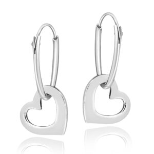 aeravida dainty romantic love heart .925 sterling silver hoop dangle earrings | tiny heart dangle earrings for women | sterling silver heart earrings