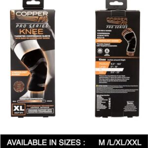 Copper Fit Pro Series Compression Knee Sleeve, Black with Copper Trim, Large, Packaging may Vary