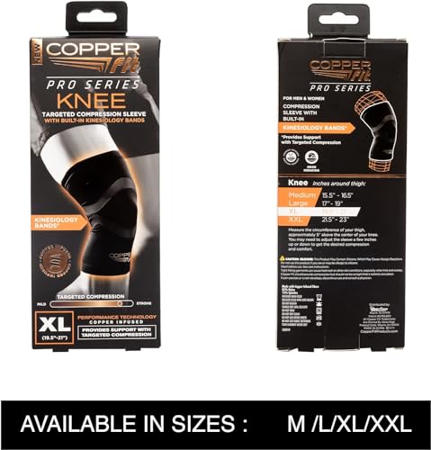 Copper Fit Pro Series Compression Knee Sleeve, Black with Copper Trim, Large, Packaging may Vary