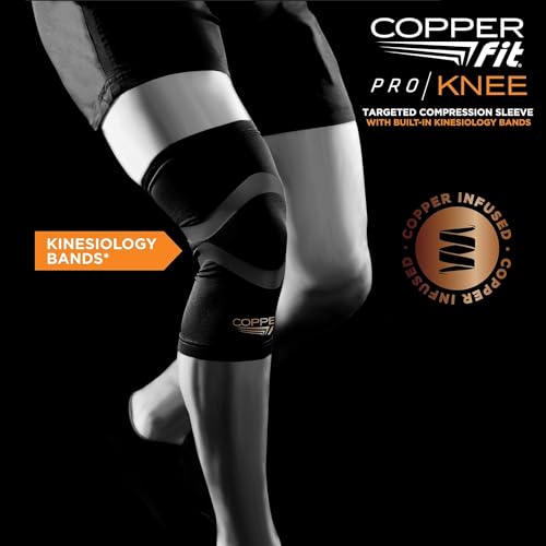 Copper Fit Pro Series Compression Knee Sleeve, Black with Copper Trim, Large, Packaging may Vary