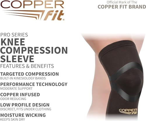 Copper Fit Pro Series Compression Knee Sleeve, Black with Copper Trim, Large, Packaging may Vary