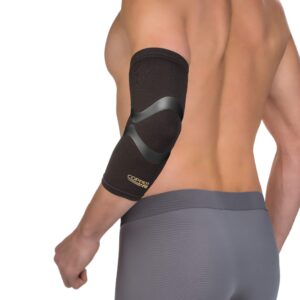 copper fit pro series performance compression elbow sleeve, black with copper trim, large