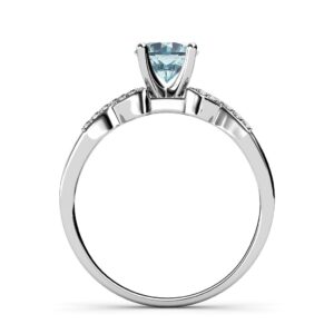 TriJewels Aquamarine & Natural Diamond Engagement Ring & Wedding Band Set 1.35 ctw 14K White Gold.size 9.0