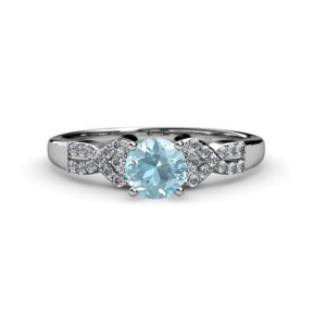 TriJewels Aquamarine & Natural Diamond Engagement Ring & Wedding Band Set 1.35 ctw 14K White Gold.size 9.0