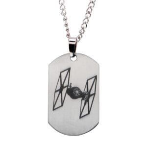 star wars jewelry episode 7 tie fighter laser etched dog tag pendant necklace, 22"