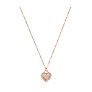 michael kors stainless steel and pavé crystal heart pendant necklace for women, color: rose gold (model: mkj3971791)