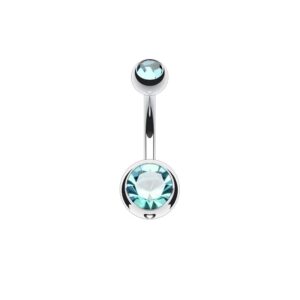 pierced owl 14ga g23 implant grade solid titanium double ball gem 5/16" belly button ring (aqua)