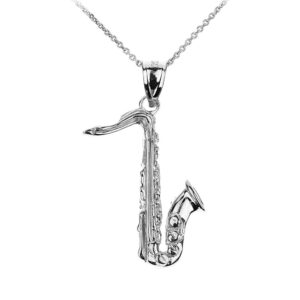 925 sterling silver music charm saxophone pendant necklace, 18"