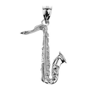 925 Sterling Silver Music Charm Saxophone Pendant Necklace, 18"