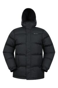 mountain warehouse snow mens padded jacket - fleece lined hood puffer black large