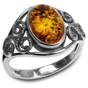 ian and valeri co. baltic amber sterling silver victorian style oval ring