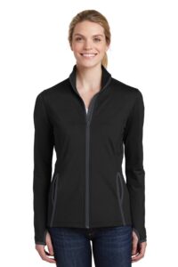 st ladies sport-wick stretch contrast full-zip jacket xxl black/ charcoal grey