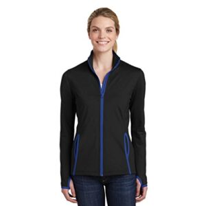 sport-tek ladies sport-wick stretch contrast full-zip jacket l black/ true royal