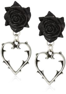 alchemy gothic wounded love black rose & thorned heart earrings