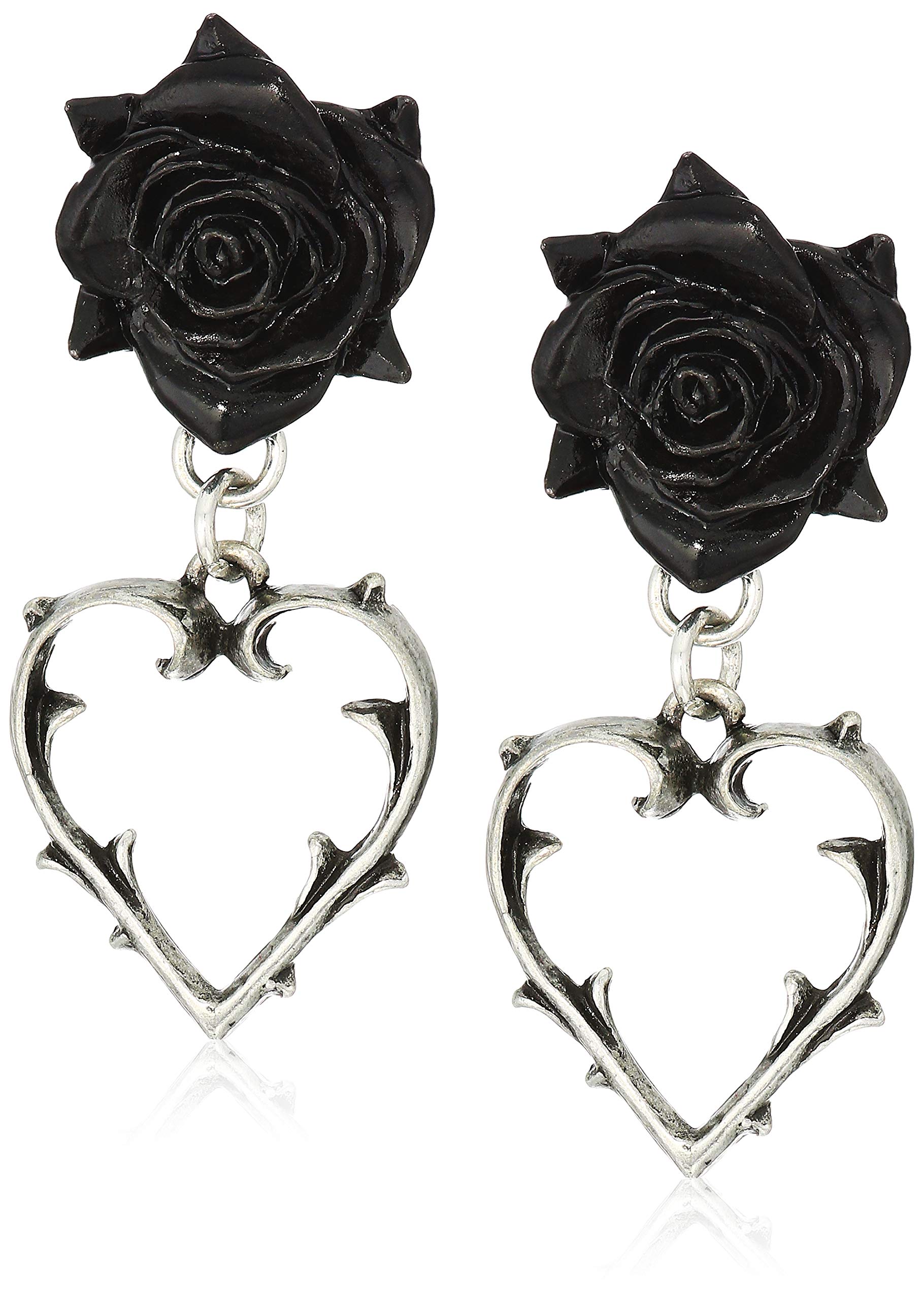 Alchemy Gothic Wounded Love Black Rose & Thorned Heart Earrings